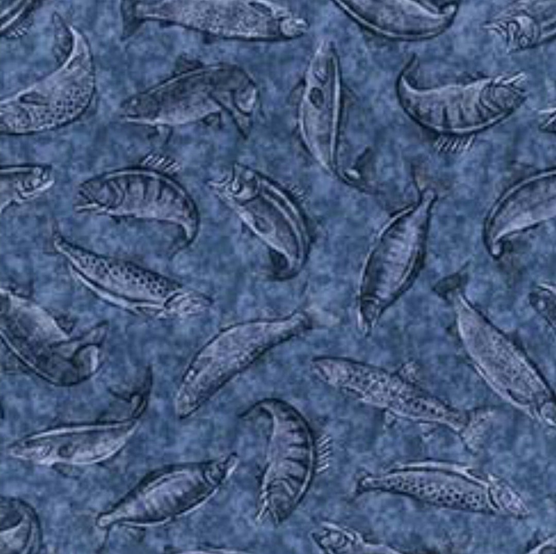 New! "fish Tails" Fish Blender, Fishing Fabric! 100% Cotton. 1/4 Yd X ...