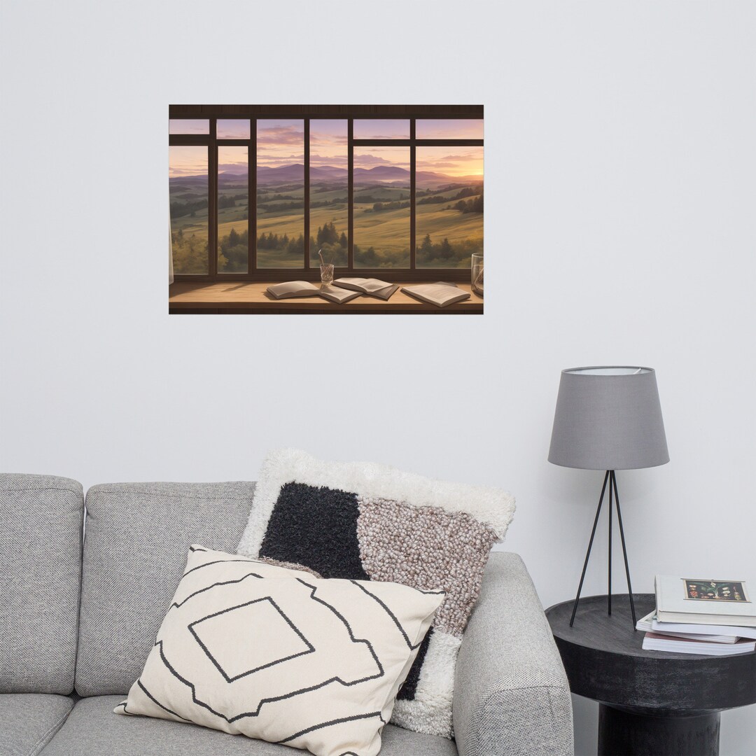 Windowsill View Poster, Landscape Poster, Sunset Poster, Rolling Hills ...