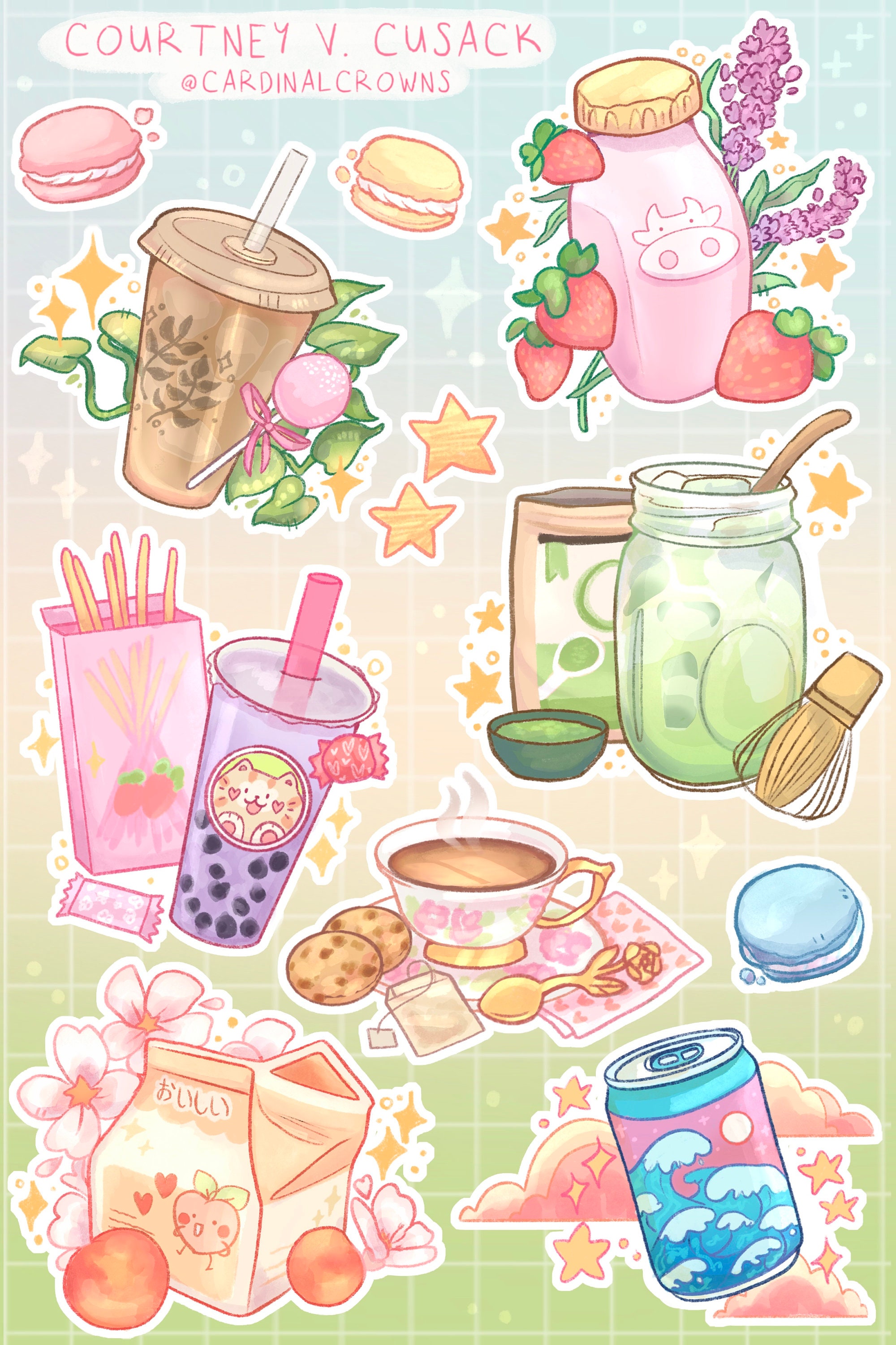 Cute Drinks Sticker Sheet waterproof / Aesthetic Beverages / - Etsy