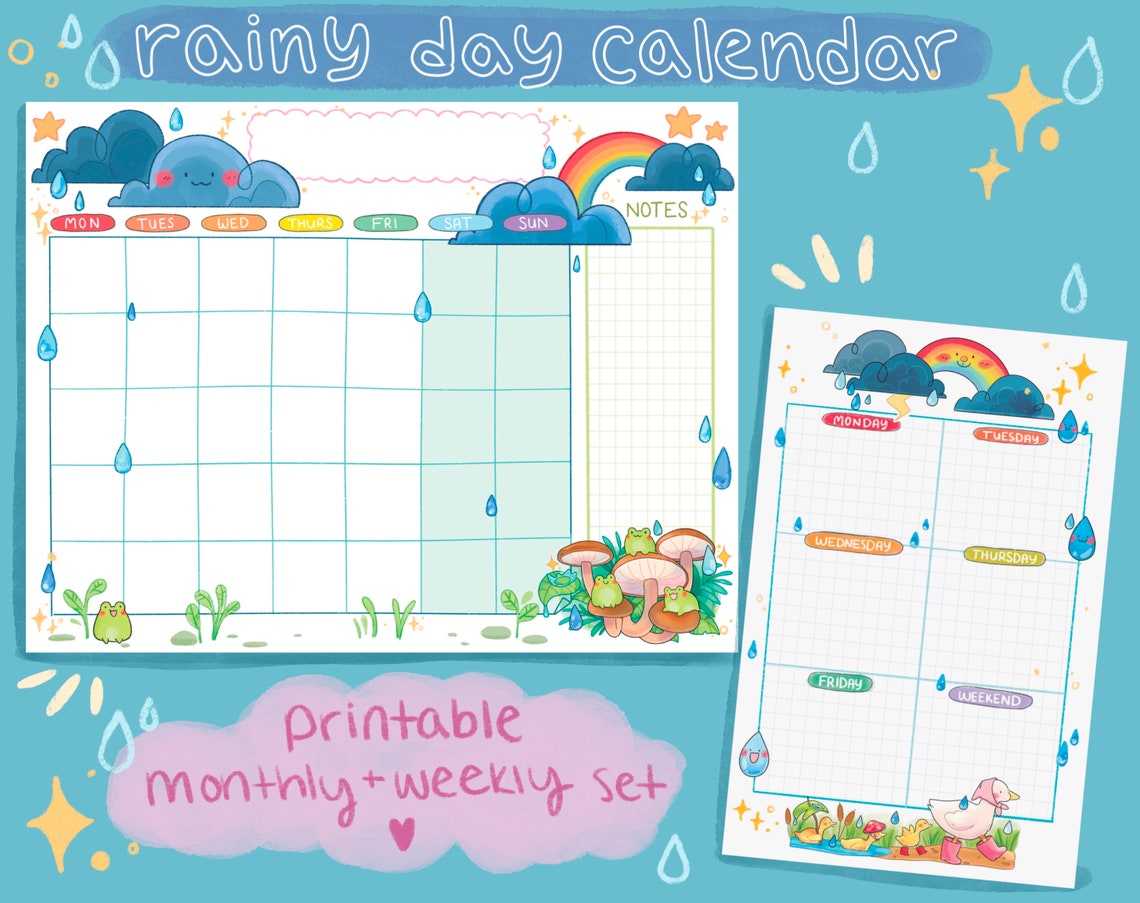 Rainy Day Printable Calendar // Downloadable Planner Set - Etsy
