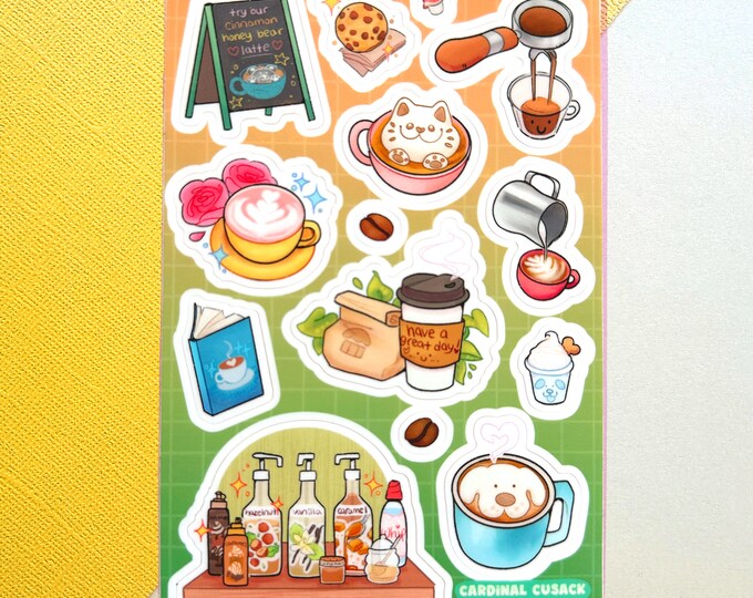 Coffee Shop Sticker Sheet (WATERPROOF) // Coffee Lover Barista Gifts - Etsy