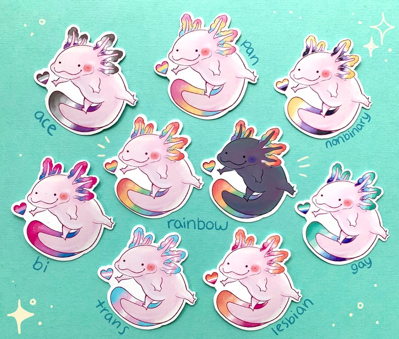 Pride Axolotl Stickers 9 Variations / Cute Pride Animal Art | Etsy