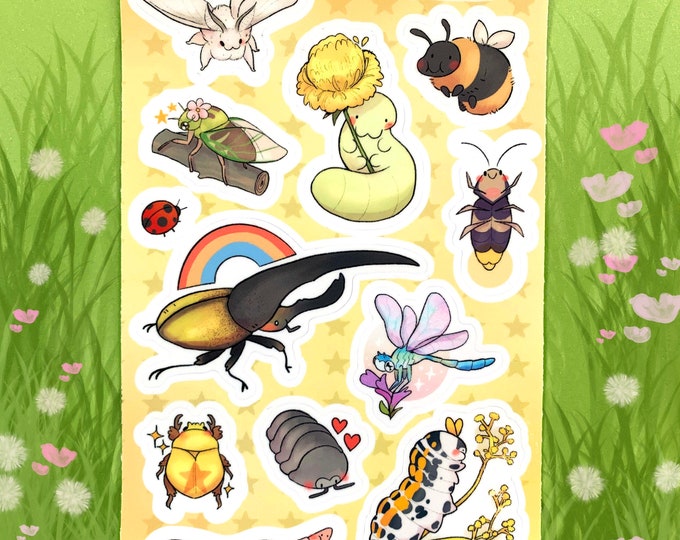 Bug Friends Sticker Sheet WATERPROOF // Cute Insect Stickers - Etsy