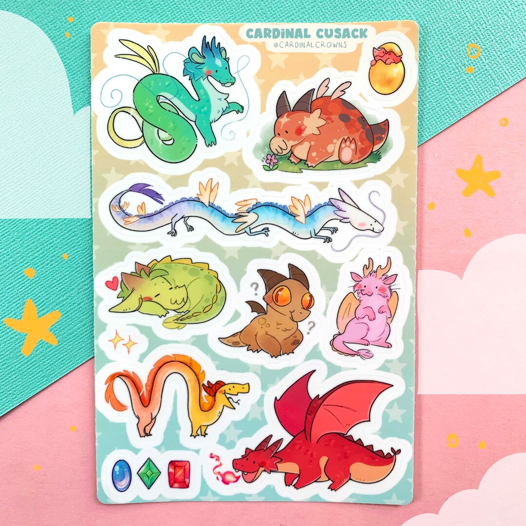 Dragon Sticker Sheet WATERPROOF // Cute Dragon Friend Stickers - Etsy