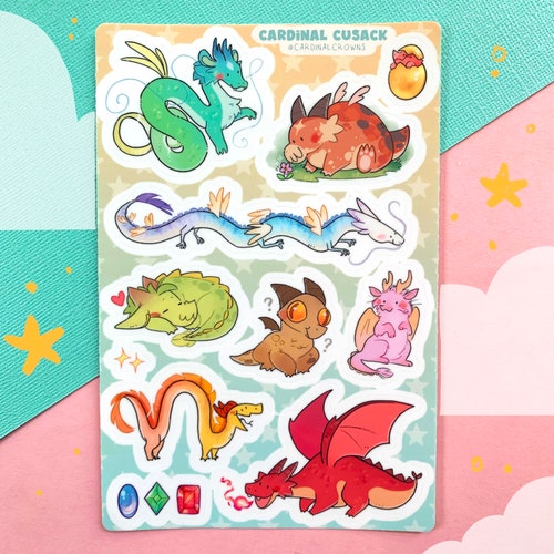 Baby Dragon Sticker Sheet Cute Dragon Stickers Fantasy - Etsy