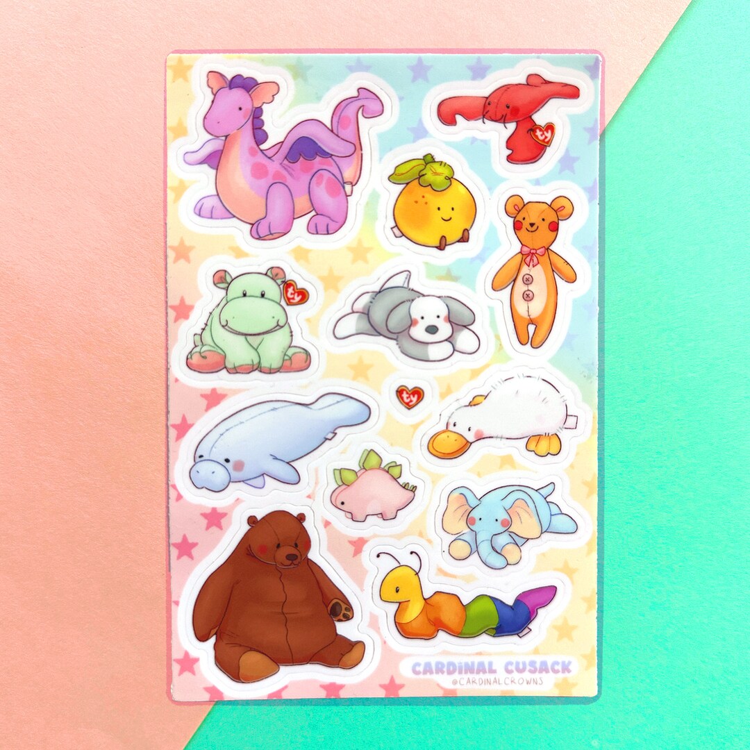 Plushie Sticker Sheet WATERPROOF // Cute Animal Art - Etsy