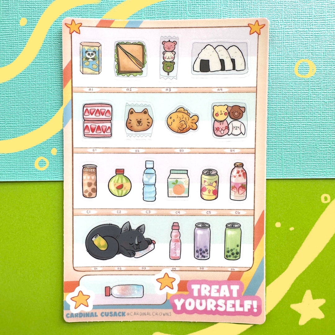 Cute Vending Machine Sticker Sheet WATERPROOF // Fun Food - Etsy