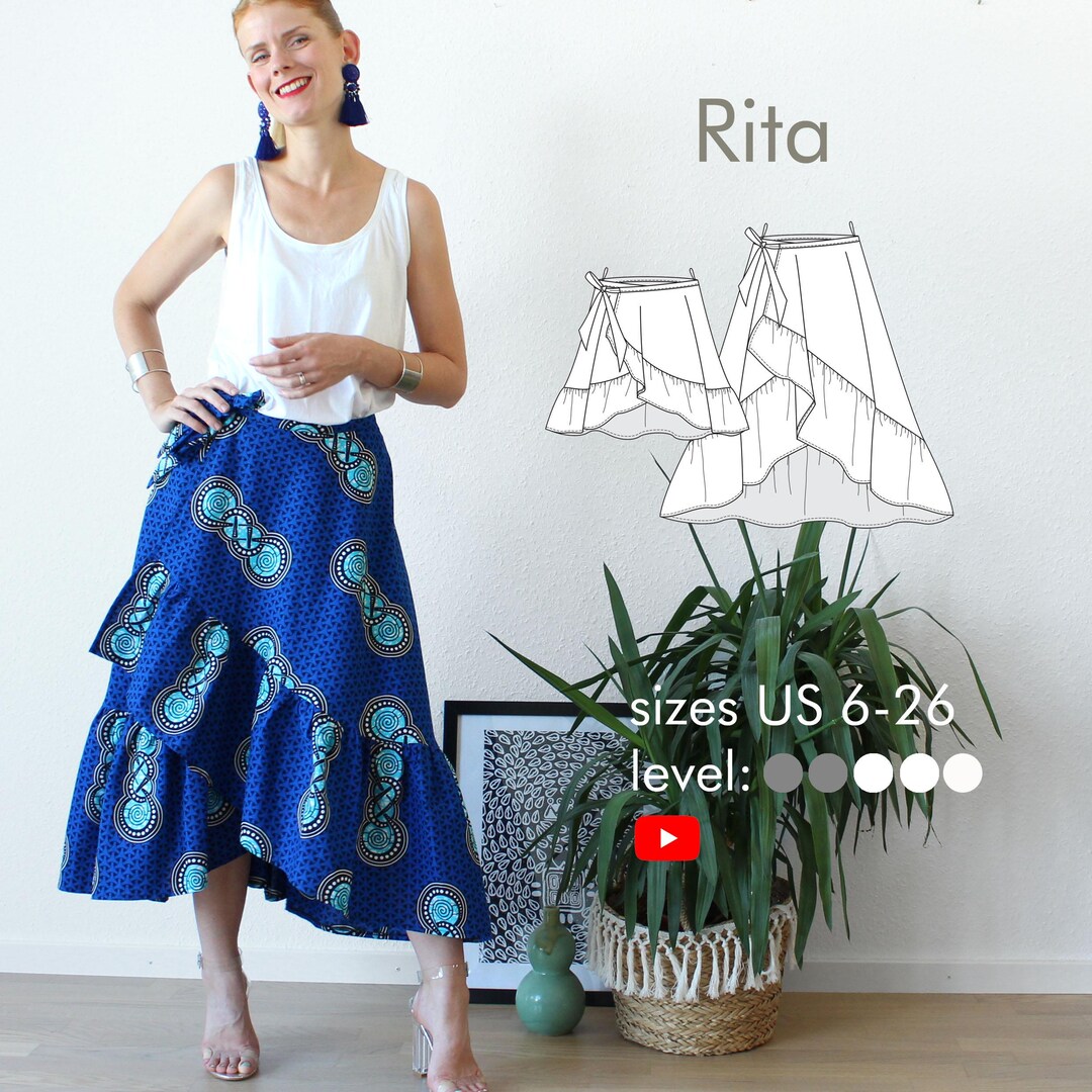 Flowing Wrap Skirt With Ruffle rita Long or Short With Pockets Digital ...