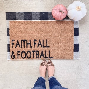 Faith Fall and Football Doormat, Door Mat, Welcome Mat, Football Decor ...