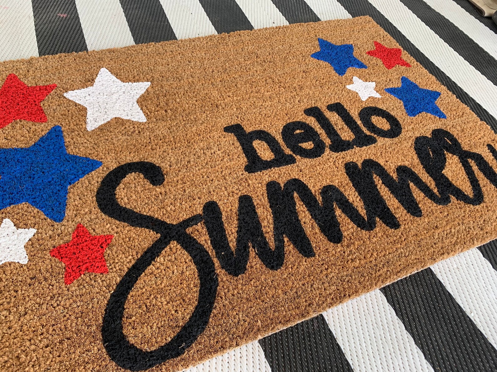 Patriotic Hello Summer Doormat / Cute Doormat / Personalized | Etsy