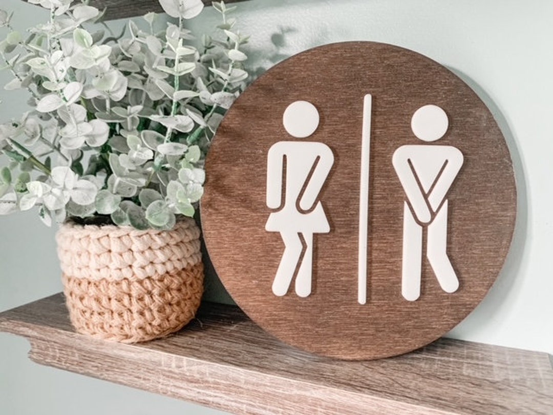 Restroom Sign, 3D Bathroom Sign, Bathroom Figures, Farmhouse Bathroom ...