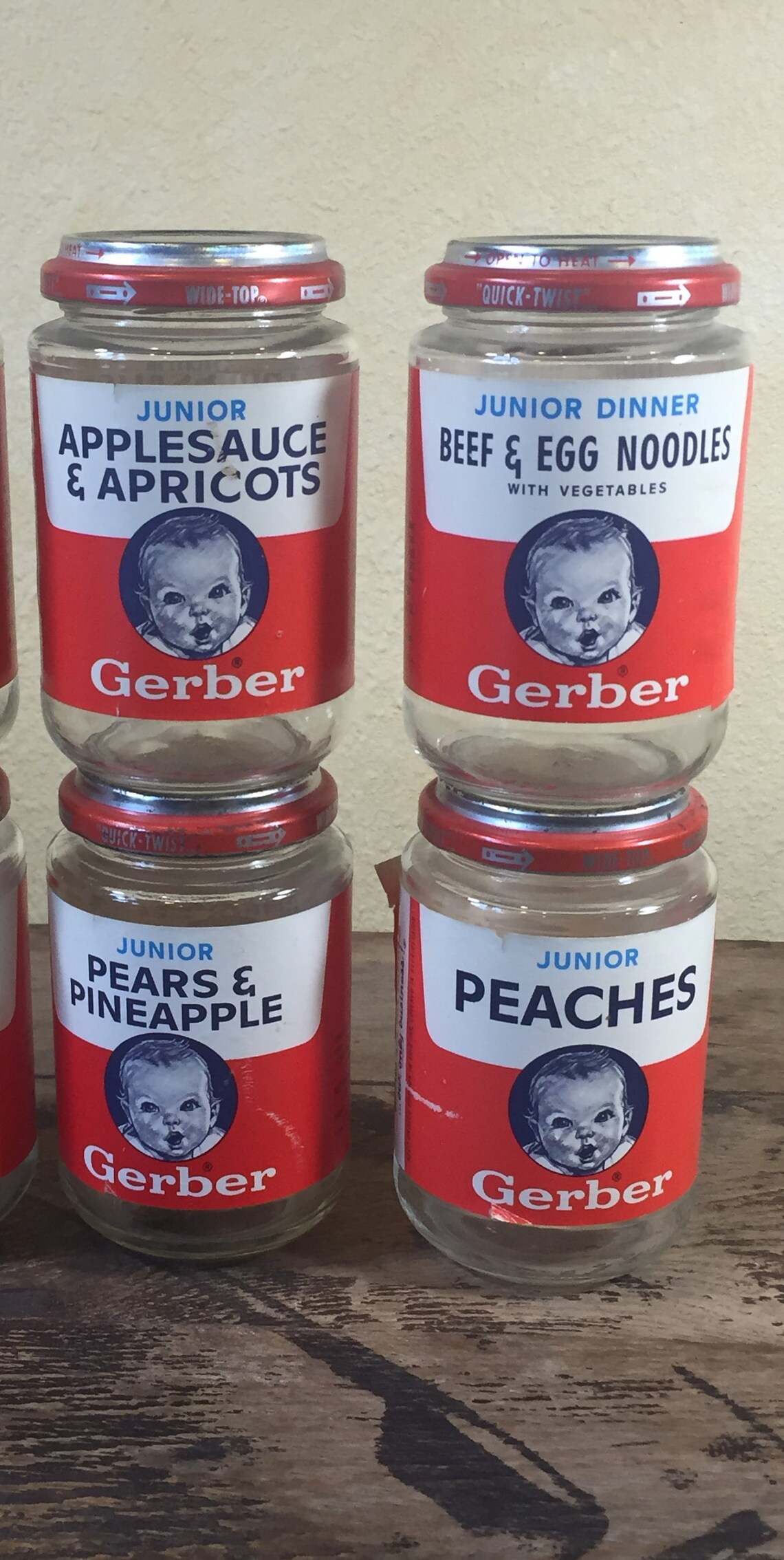 1960s, Two, Gerber, Baby Food, Jars, Red, White, Blue, Nursery, Storage, Baby Shower Decor ...