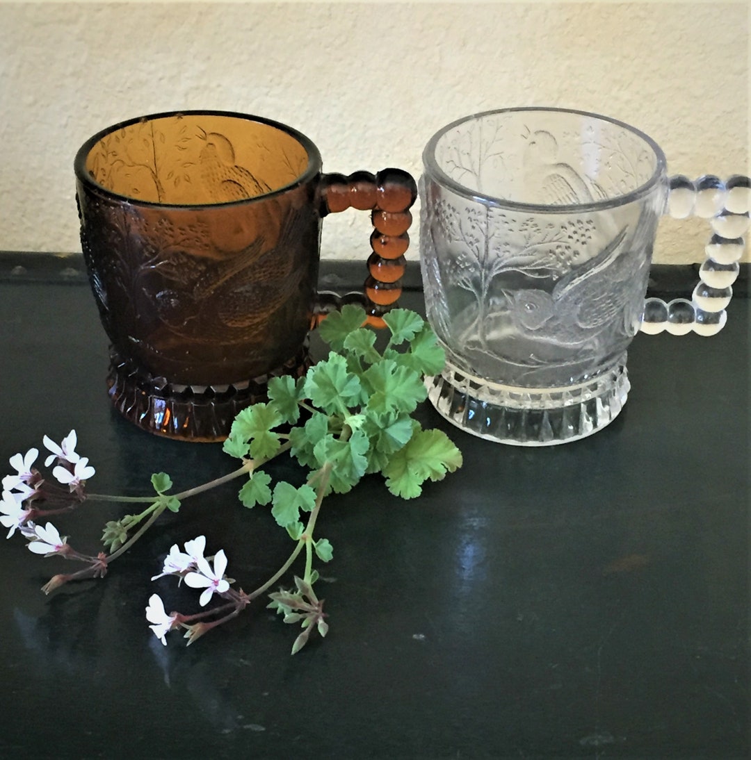 Two Glass Cups, Sweet, Victorian, EAPG, "bird on a Branch & Owl", Mugs ...