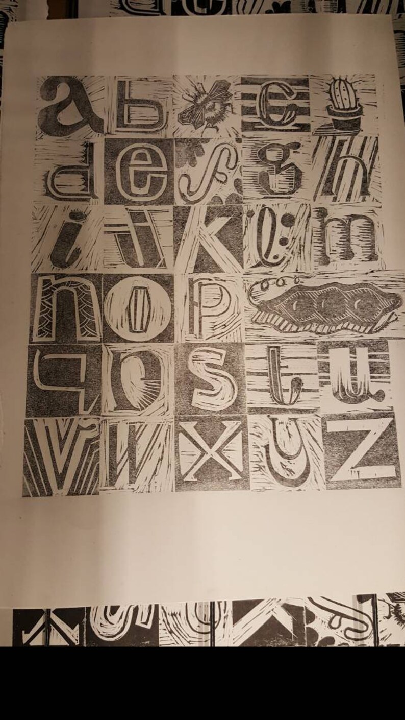 Alphabet Lino Cut Print; Multiple Lino Tiles, Each Letter is ...