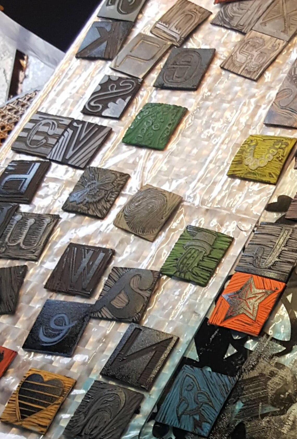 Alphabet Lino Cut Print; Multiple Lino Tiles, Each Letter is ...