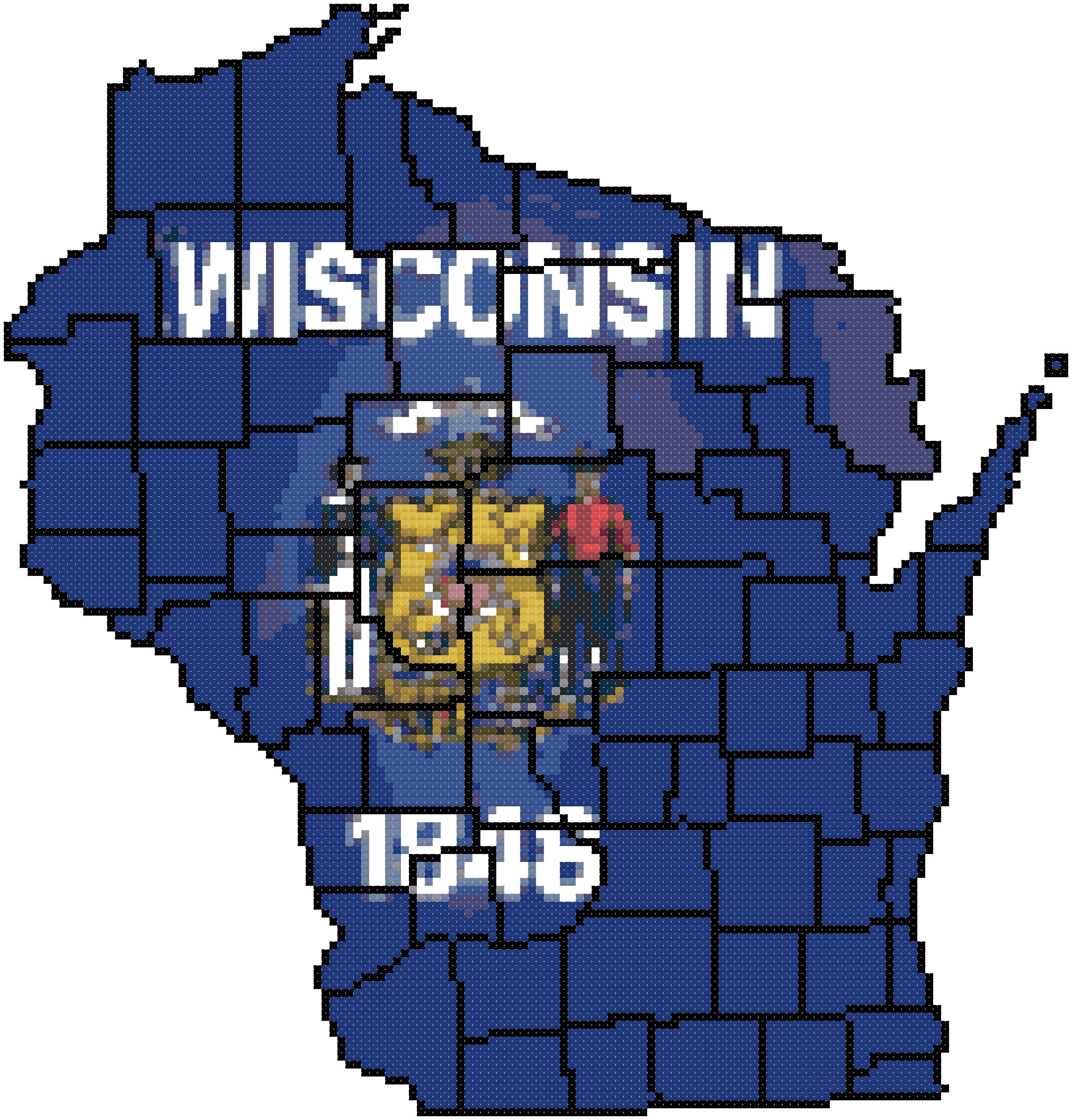 Wisconsin State Map of Counties With Flag Overlay (digital Cross Stitch ...