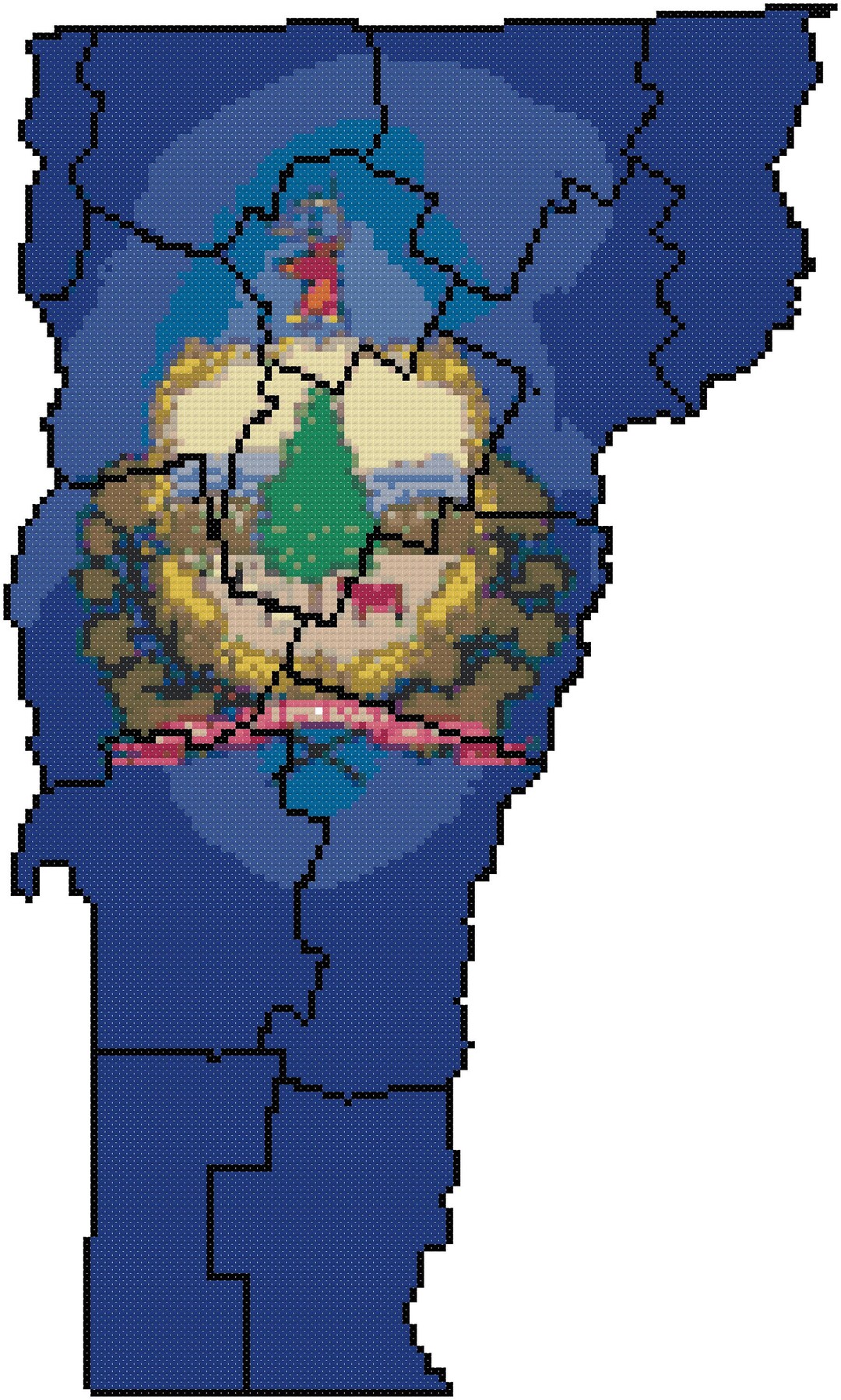 Vermont State Map of Counties With Flag Overlay (digital Cross Stitch ...