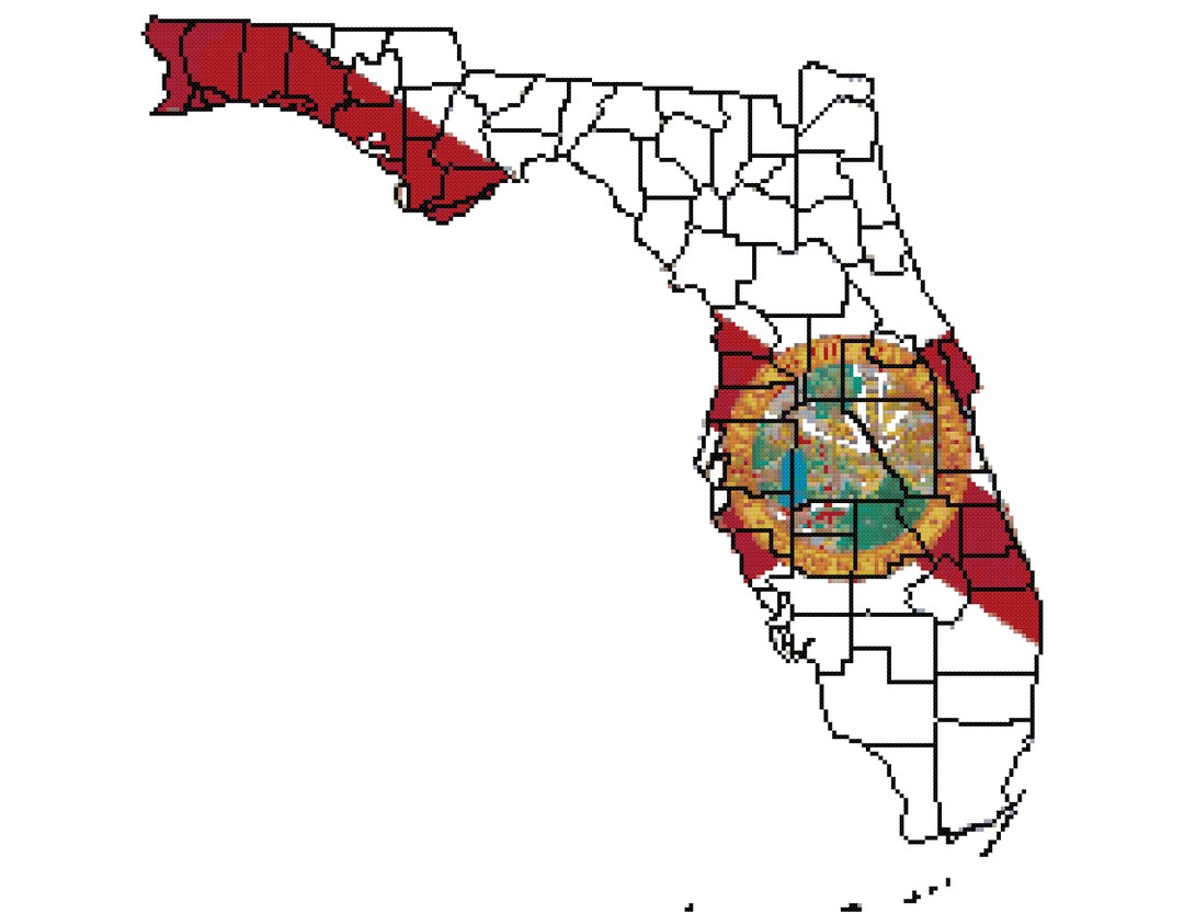 Florida State Map of Counties With Flag Overlay (digital Cross Stitch ...