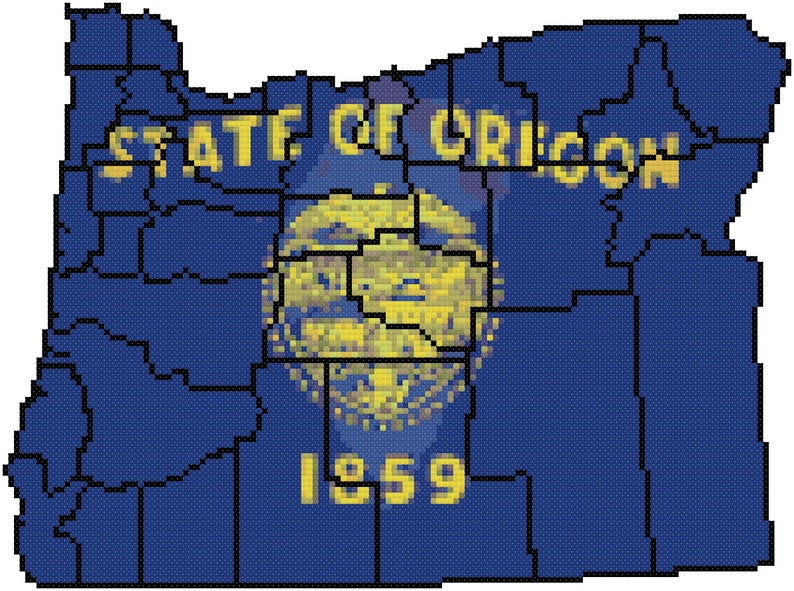Oregon State Map of Counties With Flag Overlay (digital Cross Stitch ...