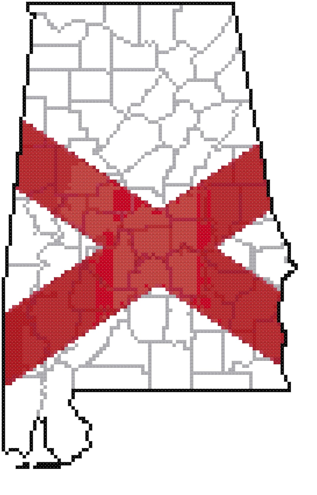 Alabama State Map of Counties With Flag Overlay (digital Cross Stitch ...