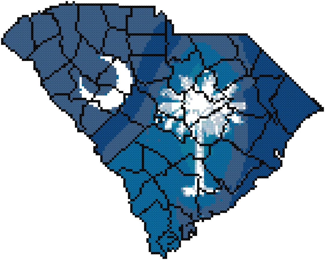 South Carolina State Map of Counties With Flag Overlay (digital Cross ...