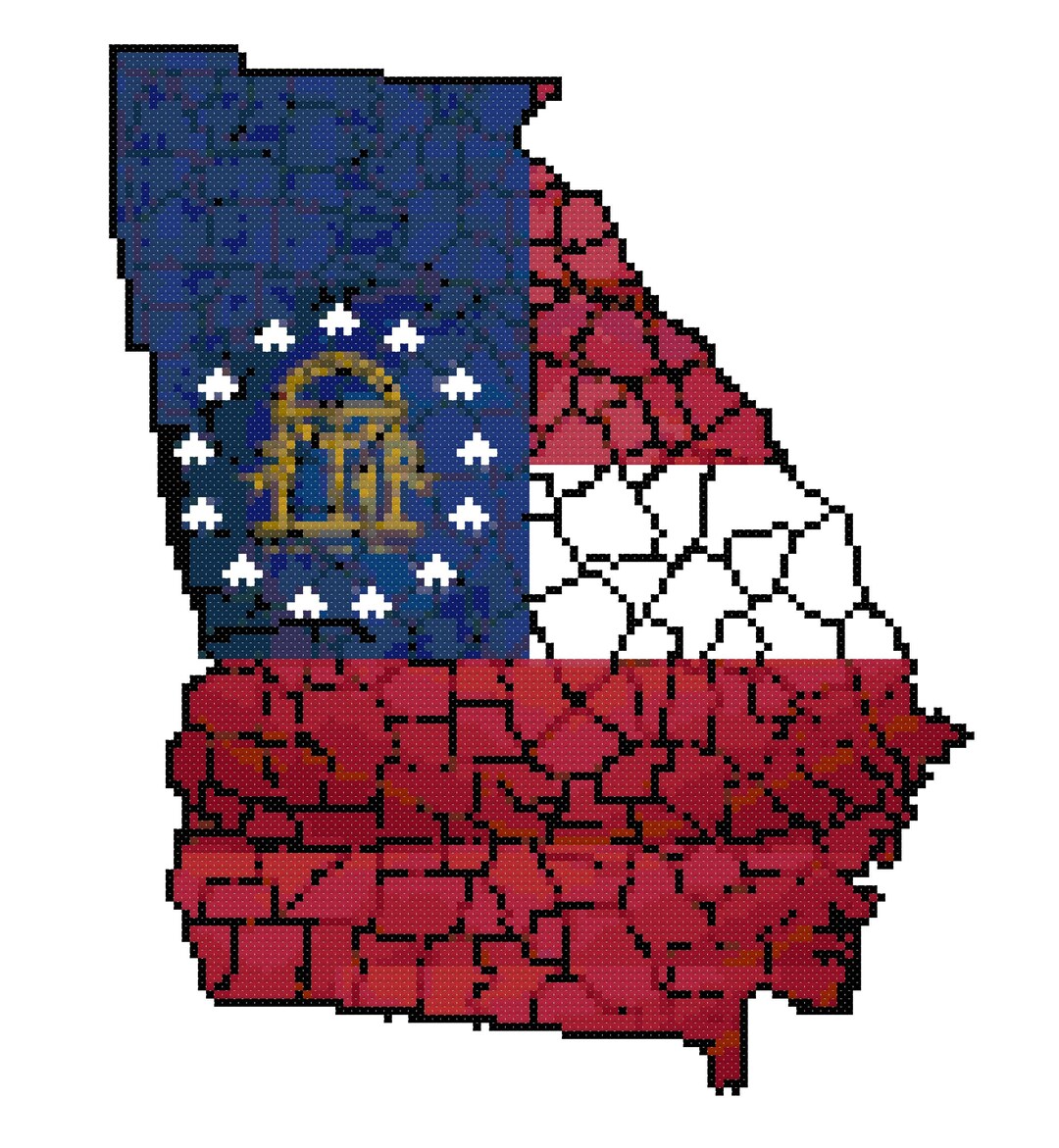 Georgia State Map of Counties With Flag Overlay (digital Cross Stitch ...