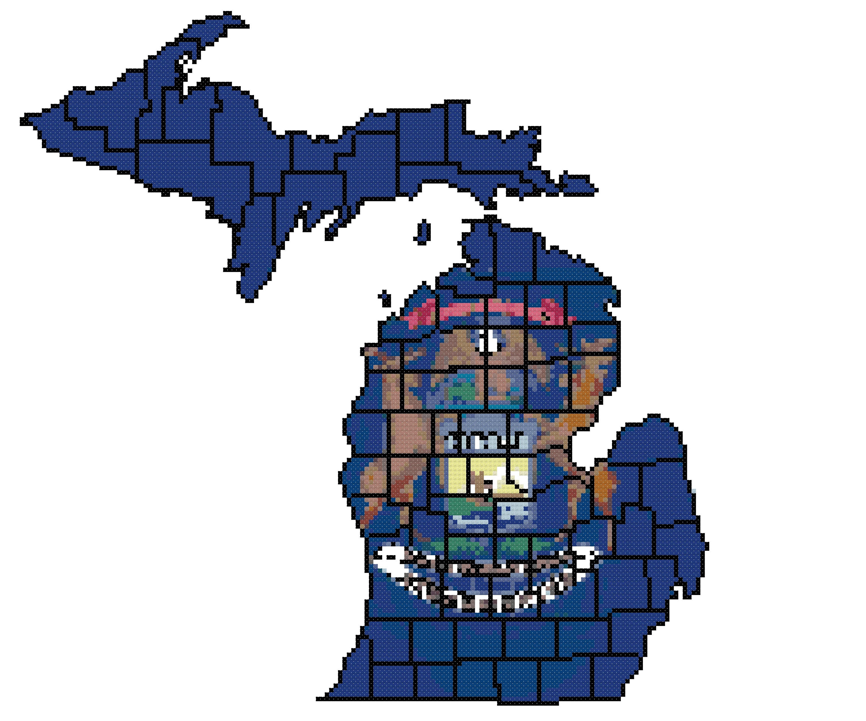 Michigan State Map of Counties With Flag Overlay (digital Cross Stitch ...