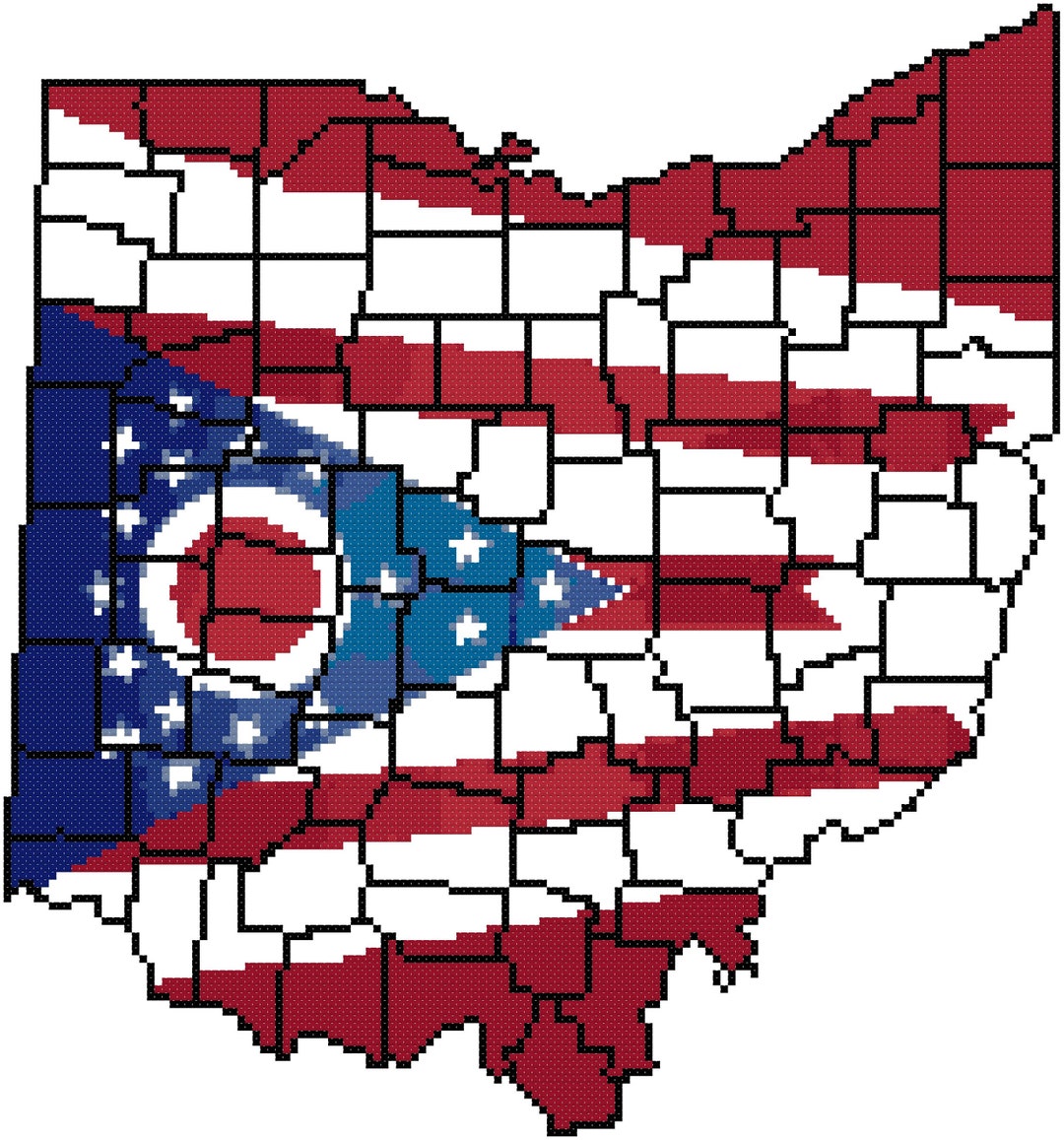 Ohio State Map of Counties With Flag Overlay (digital Cross Stitch ...