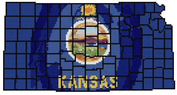 Kansas State Map of Counties With Flag Overlay digital Cross | Etsy