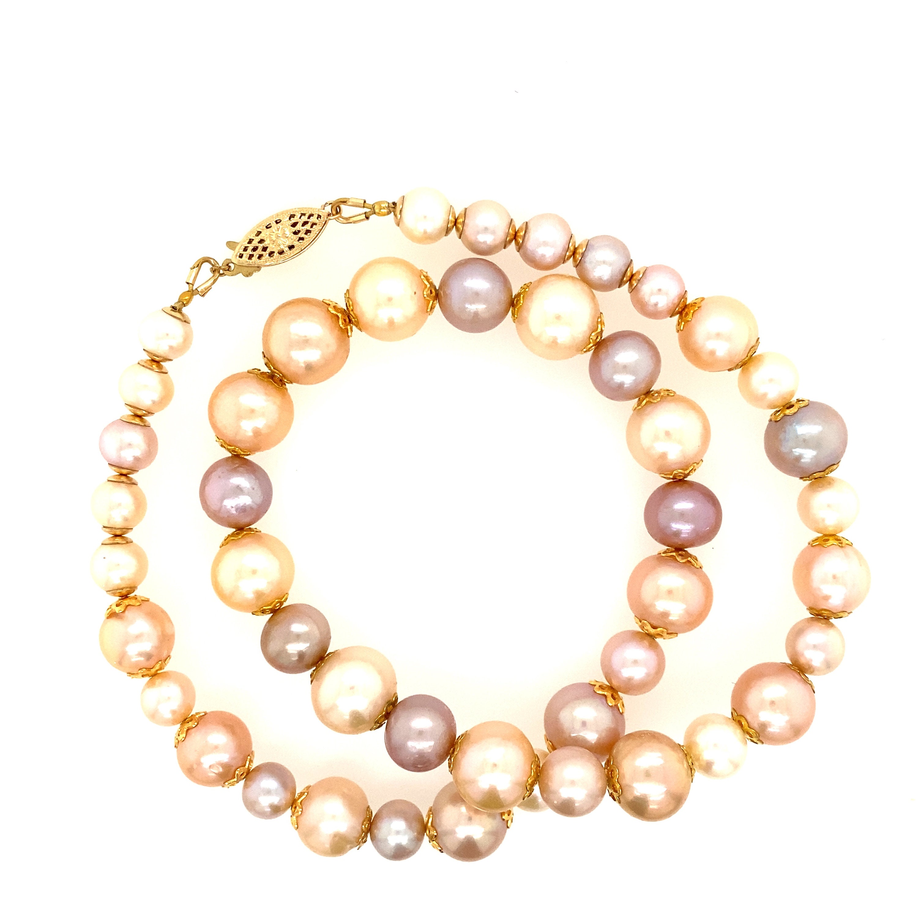 Freshwater Pearl Necklace With 14k Gold Filled Spacer Bead Caps and ...