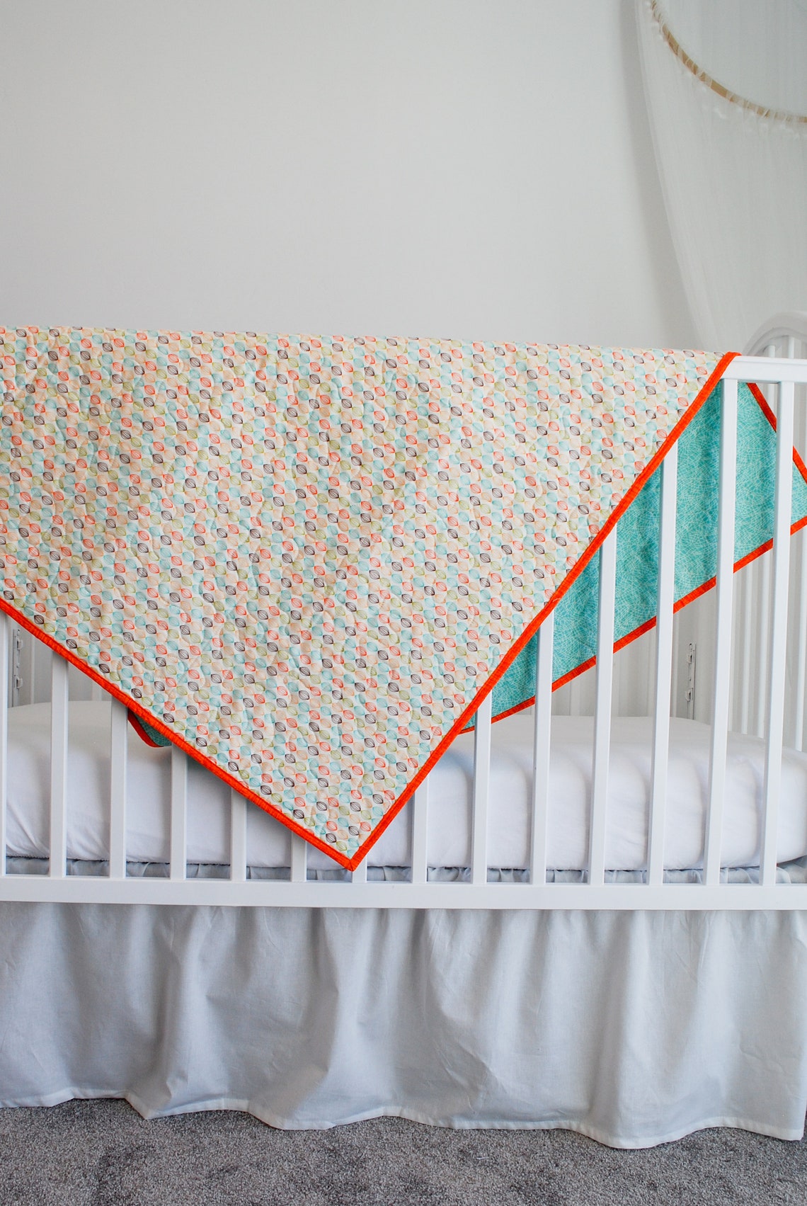 Clearance! Baby Blanket in Blue and Orange, Baby Quilt, 100% Cotton ...