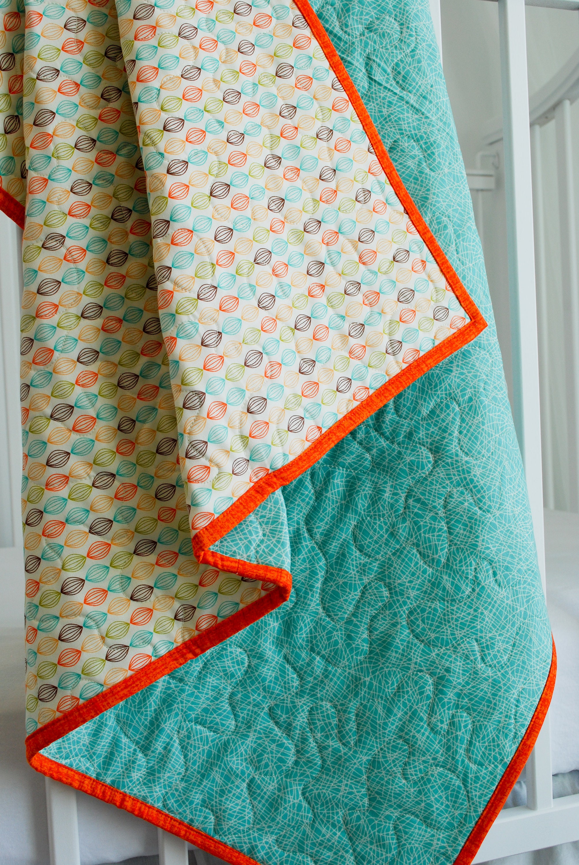 Clearance! Baby Blanket in Blue and Orange, Baby Quilt, 100% Cotton ...