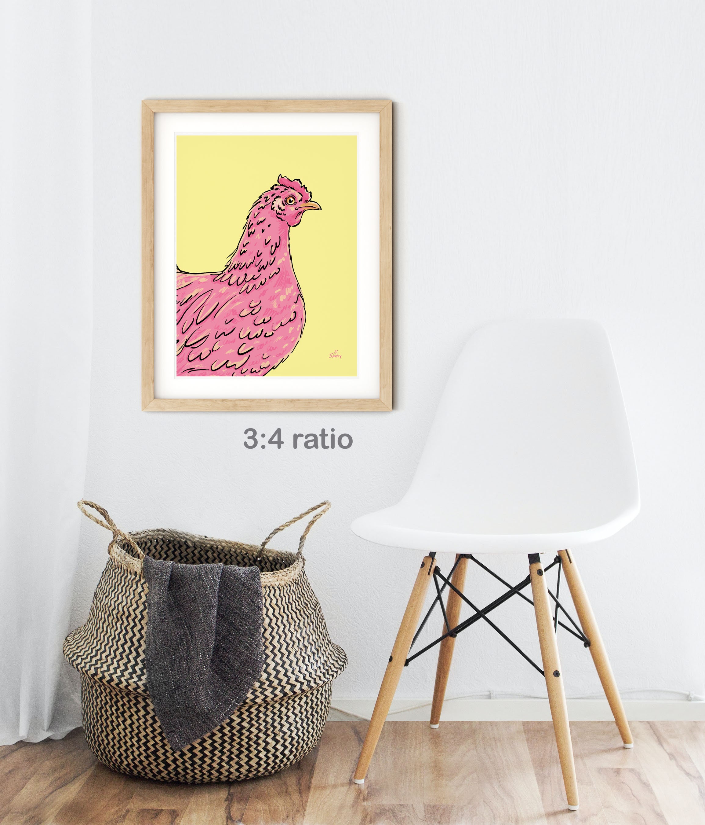 Happy Hen Funny Chicken Wall Art Print Digital, Hand Drawn Kitchen ...