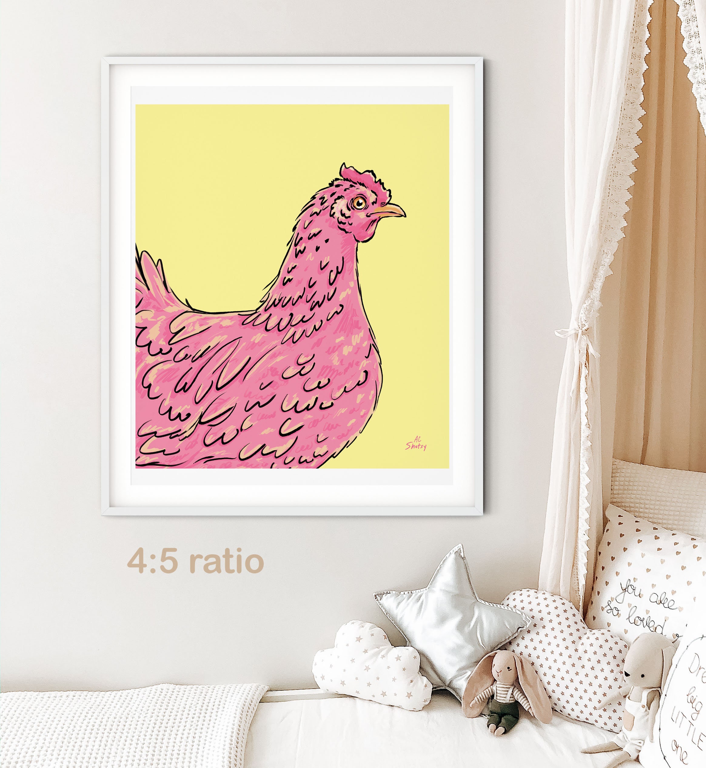Happy Hen Funny Chicken Wall Art Print Digital, Hand Drawn Kitchen ...