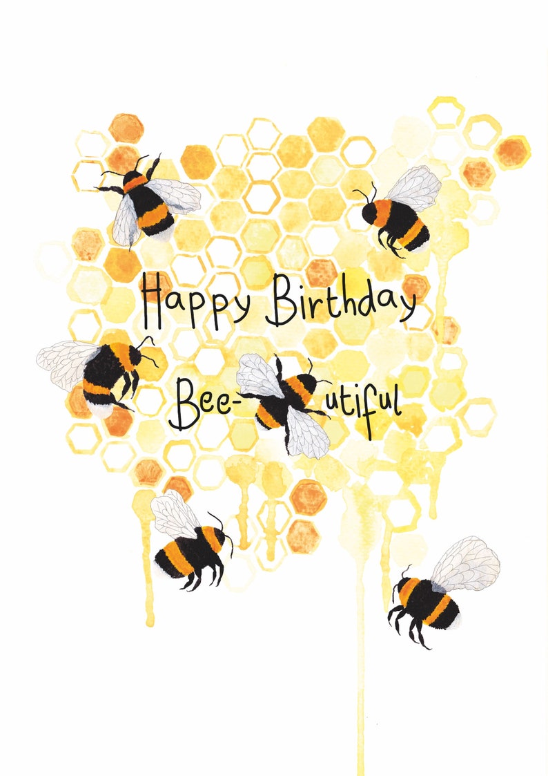 Happy Birthday Bee-utiful Birthday bee card Bumble bee | Etsy