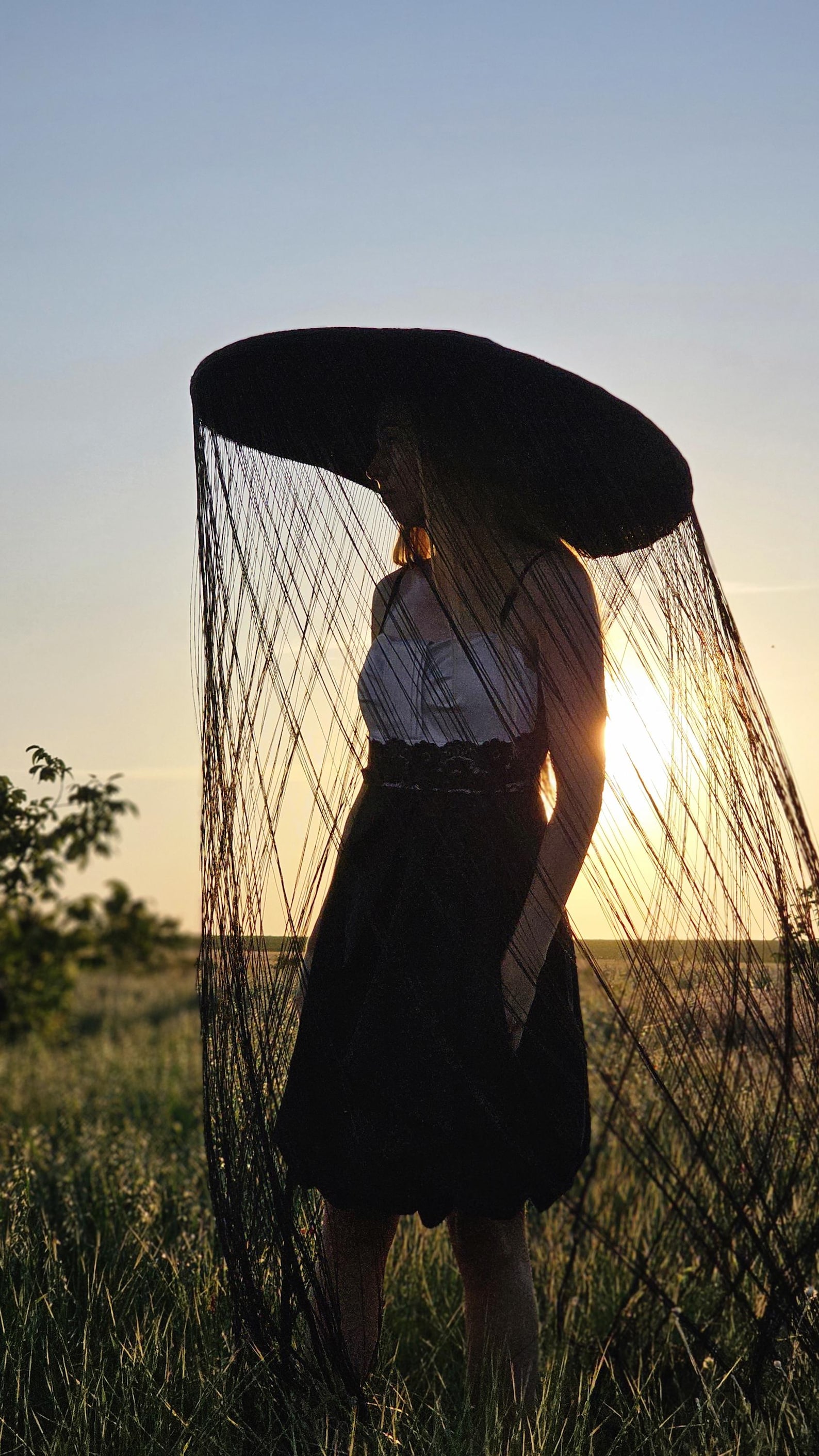 Big Black Hat With Long Fringes for Photoshoot Woman or Men. Black Hat ...