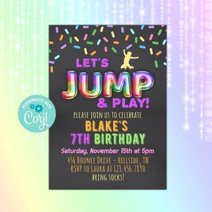 Jump Birthday Party Invitation, Trampoline Bounce House, Digital ...