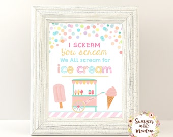 Ice Cream Sign I Scream You Scream We All Scream for Ice Cream Birthday ...