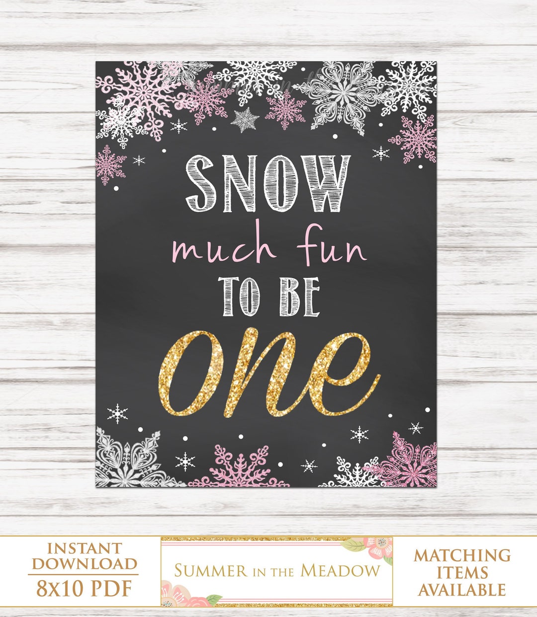 Snow Much Fun to Be One Party Sign Snowflakes Pink Gold - Etsy