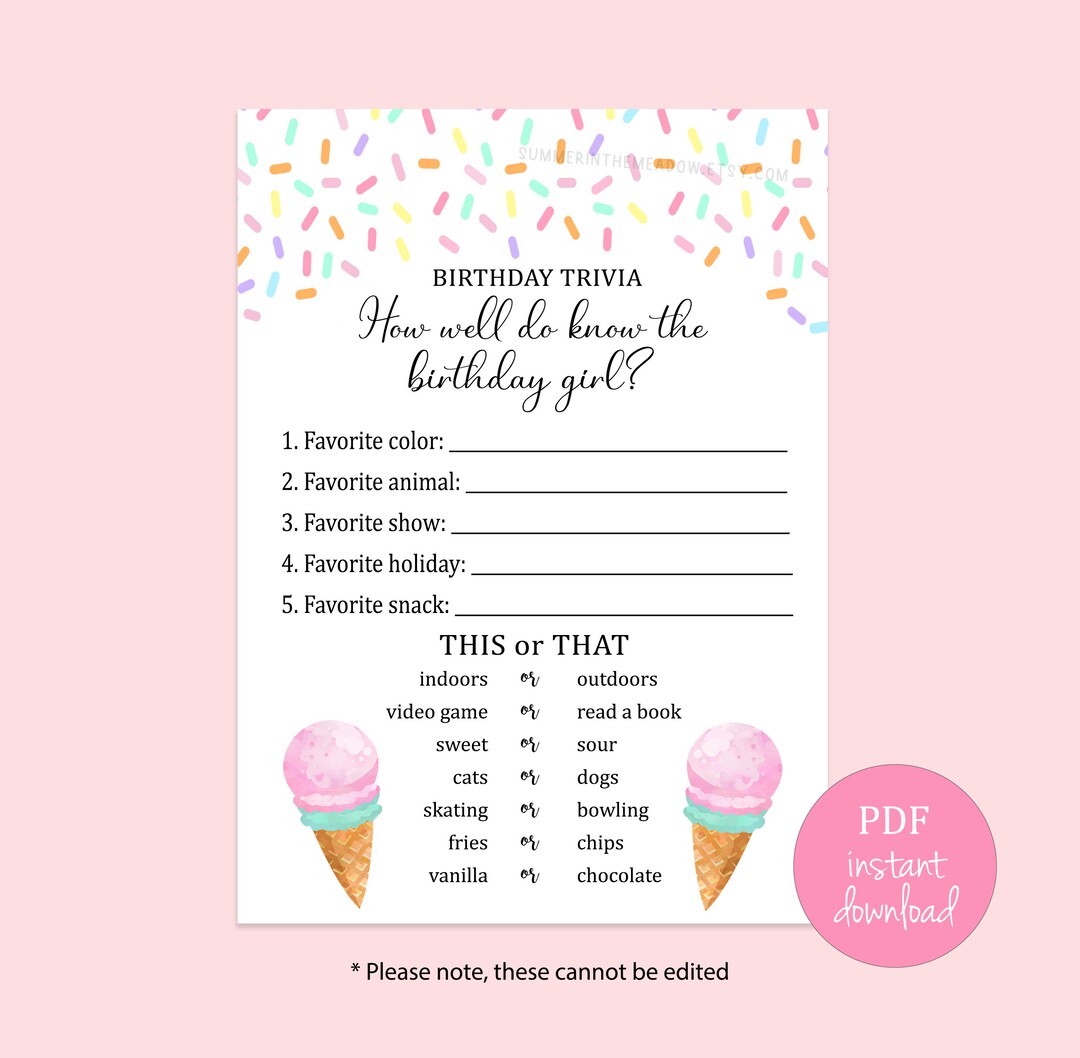 Who Knows the Birthday Girl Best Game, This or That Game, Birthday ...