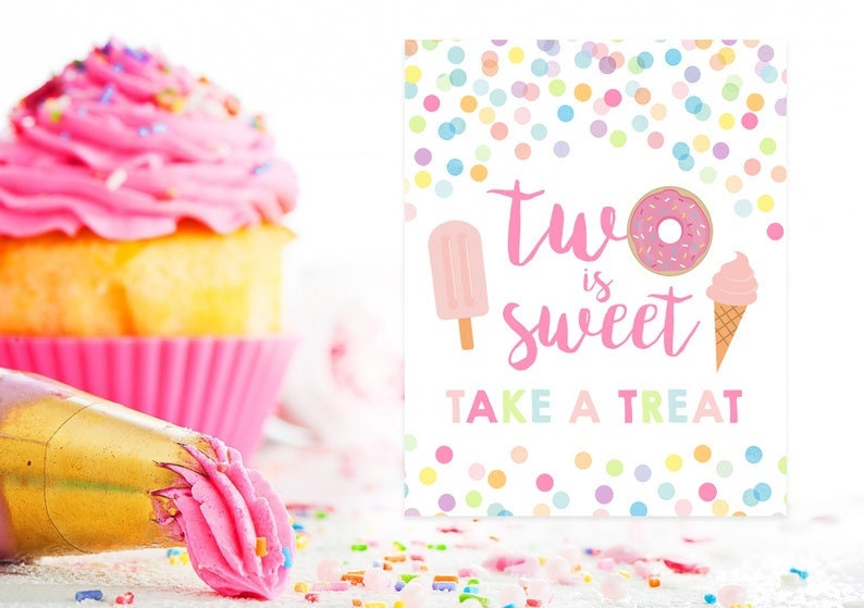 Two Sweet Cupcake Toppers, Two Sweet Birthday Party, Donut Birthday ...