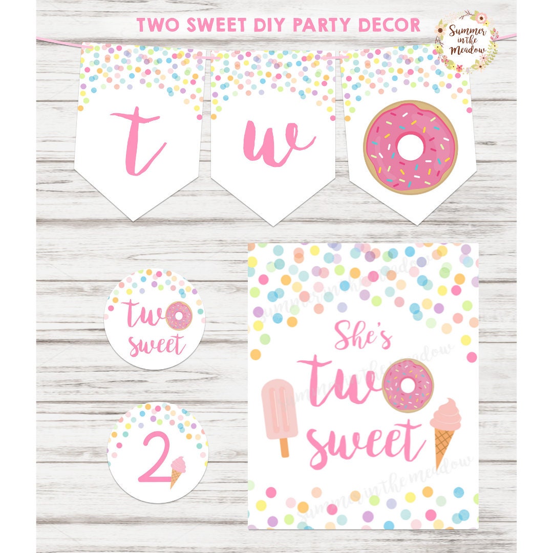 Two Sweet Birthday Party Decorations, Donut and Ice Cream Birthday ...