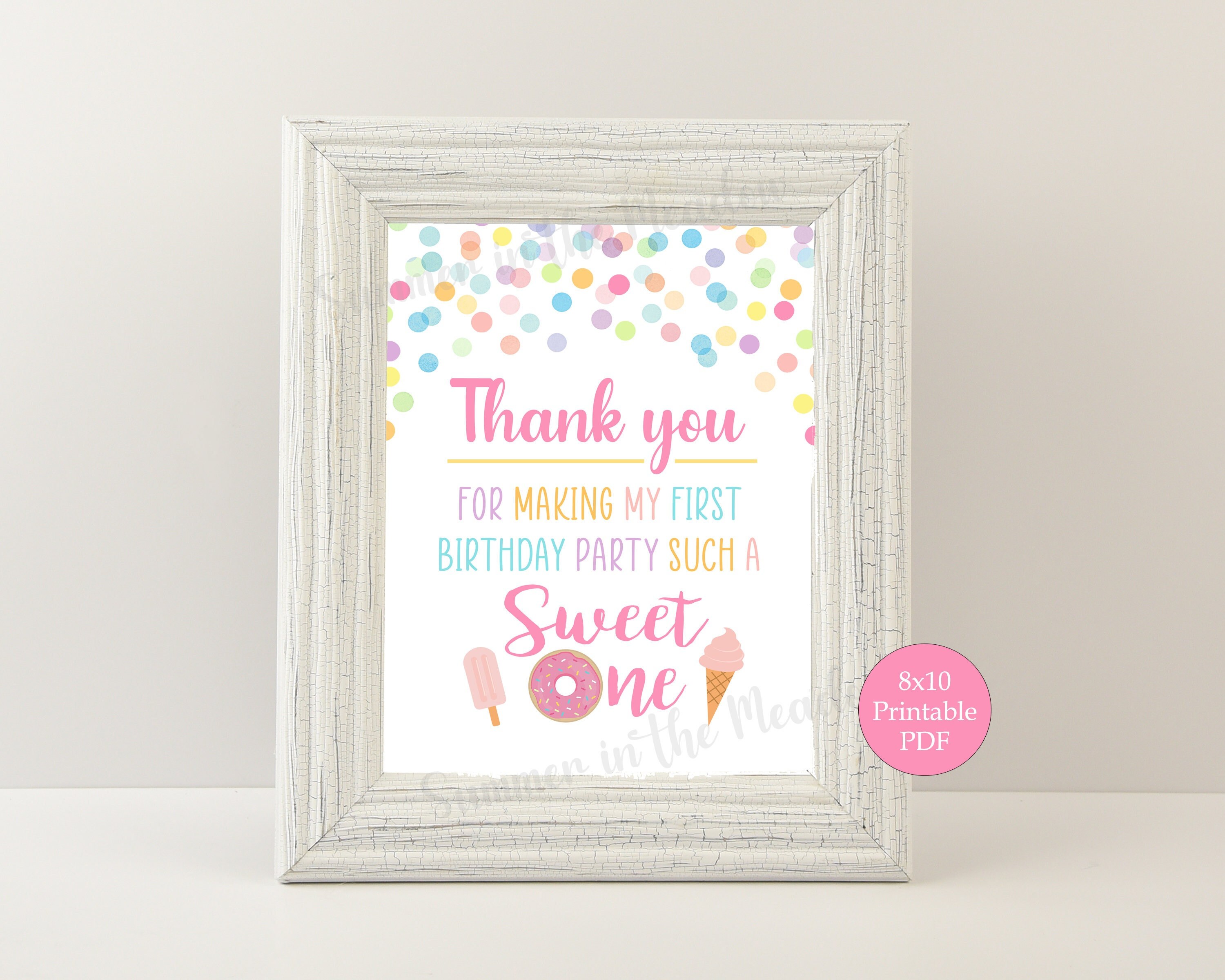 Sweet One Thank You Table Sign, Donut First Birthday Party Decor, Sweet ...