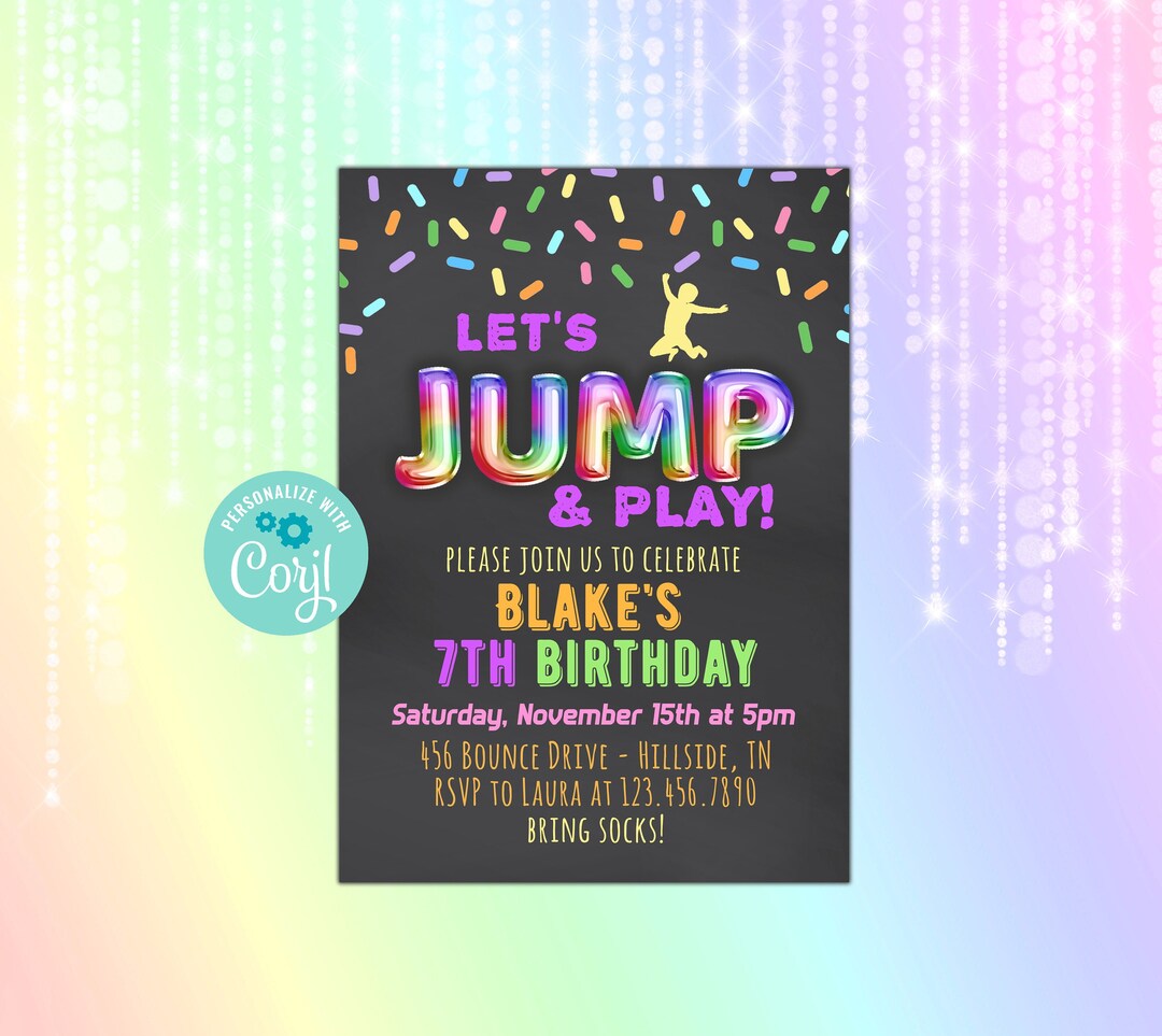 Jump Birthday Party Invitation, Trampoline Bounce House, Digital ...