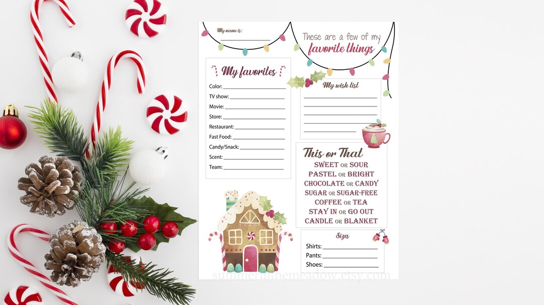 Secret Santa Gift Exchange Questionnaire Printable for Christmas ...