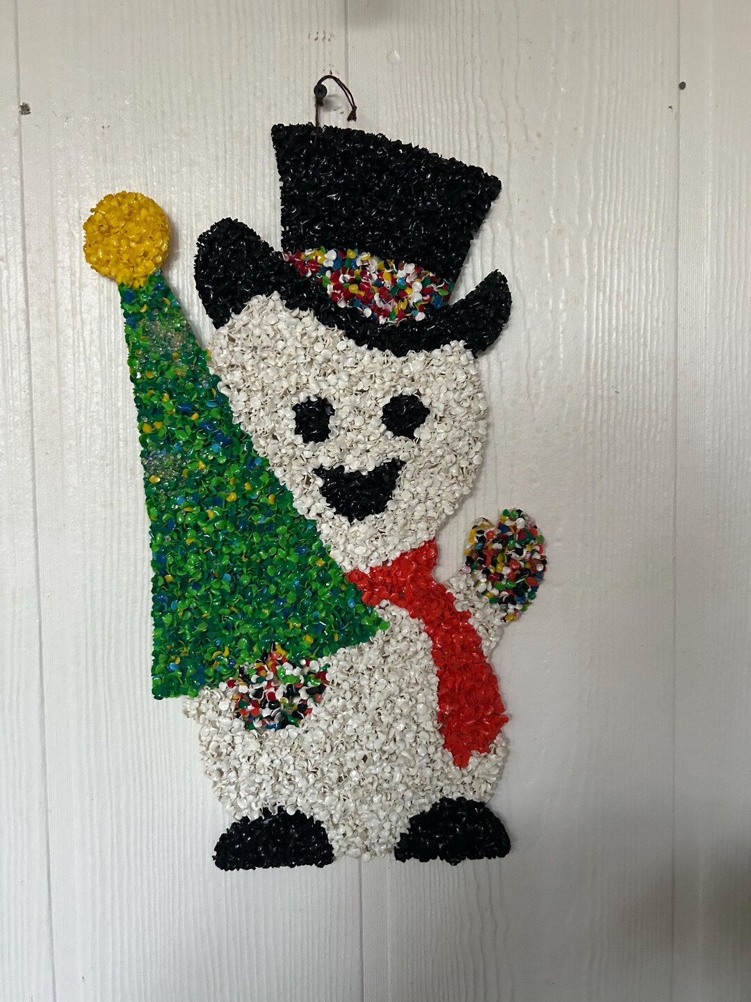 Vintage Melted Popcorn Snowman With Christmas Tree//vintage Christmas ...