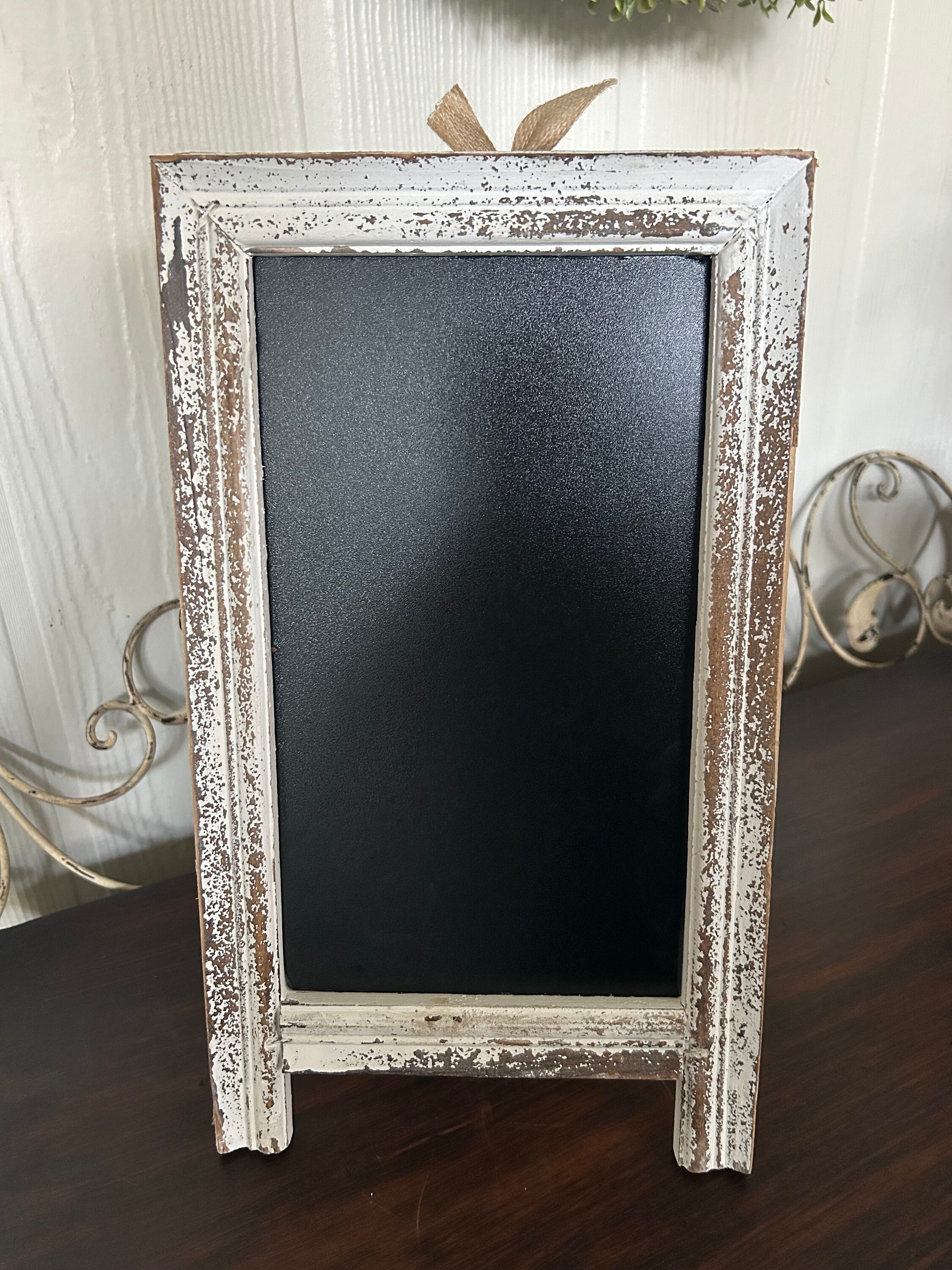 Farmhouse Chalkboard Decor: Distressed White Wood, Grapevine Wreath - Etsy