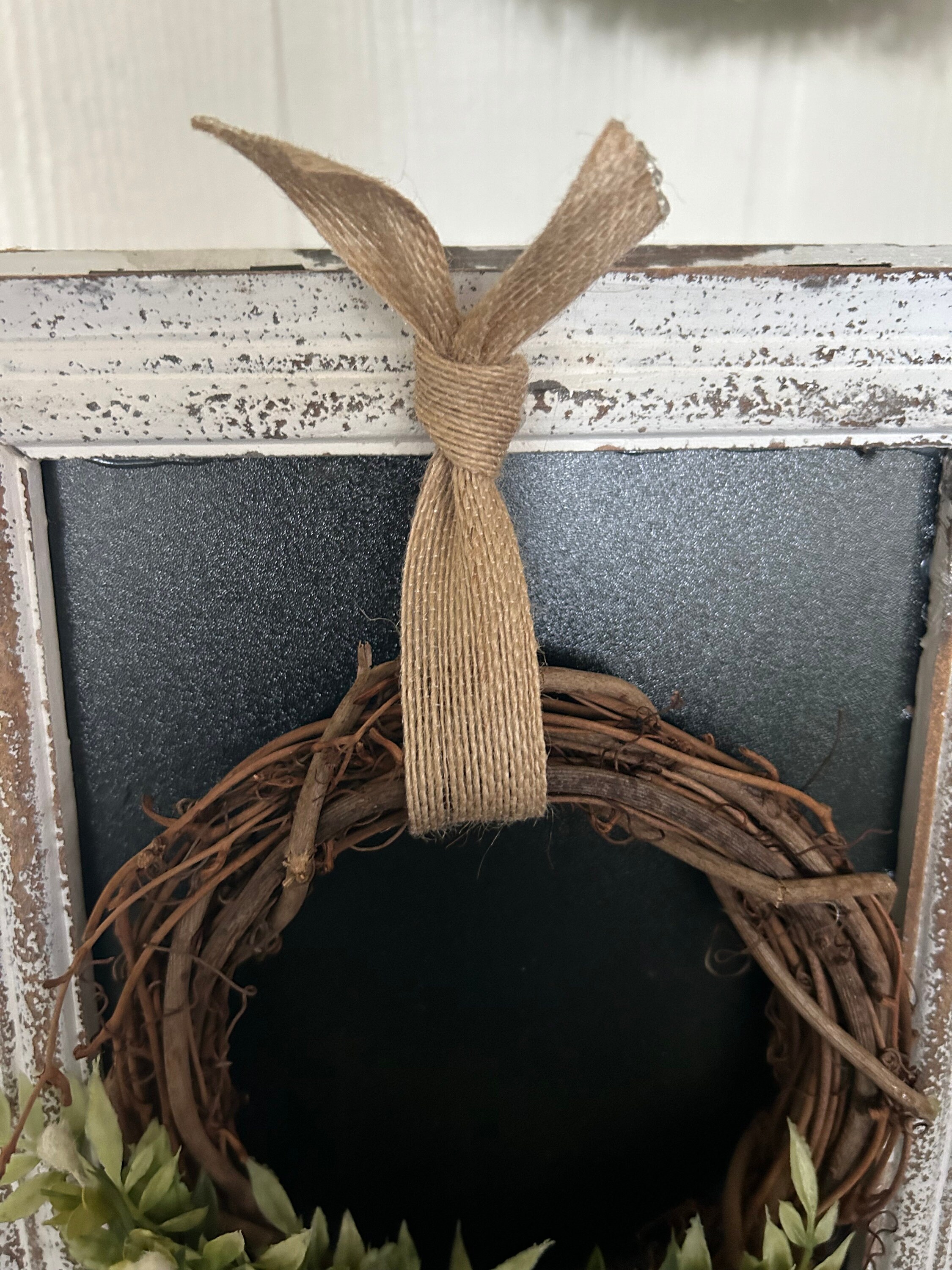 Farmhouse Chalkboard Decor: Distressed White Wood, Grapevine Wreath - Etsy