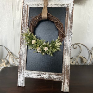 Farmhouse Chalkboard Decor: Distressed White Wood, Grapevine Wreath - Etsy