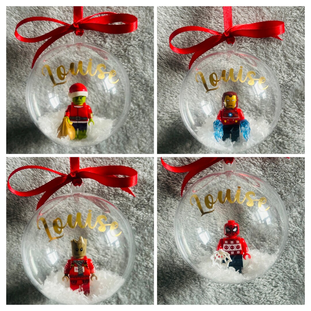 Super Hero Personalised Lego Mini Figure Christmas Gift Bauble ...